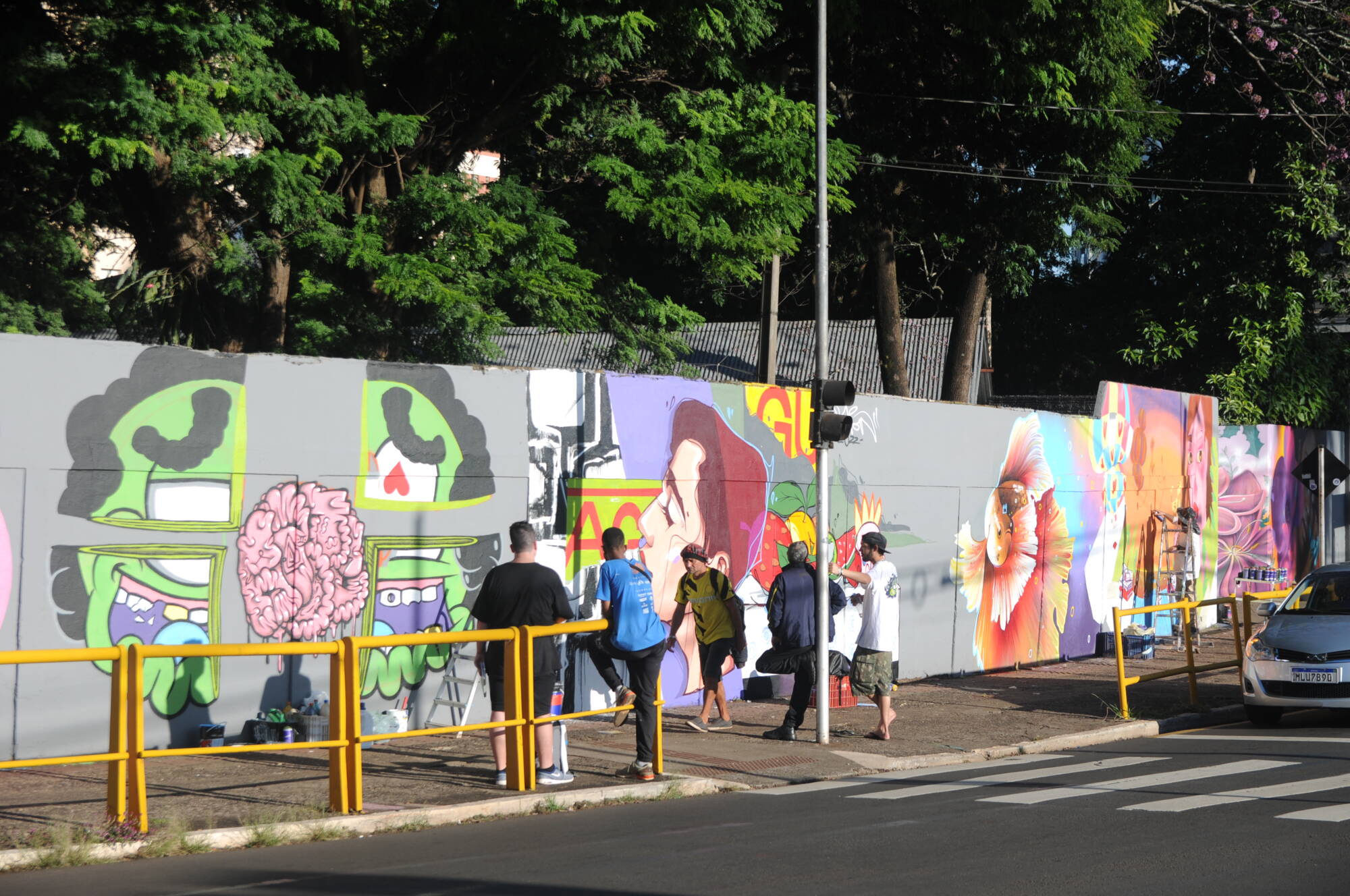 Arte de rua dá novo visual a muro de escola em Londrina